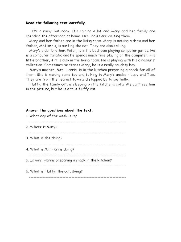 Reading Comprehension Present Continuous | PDF