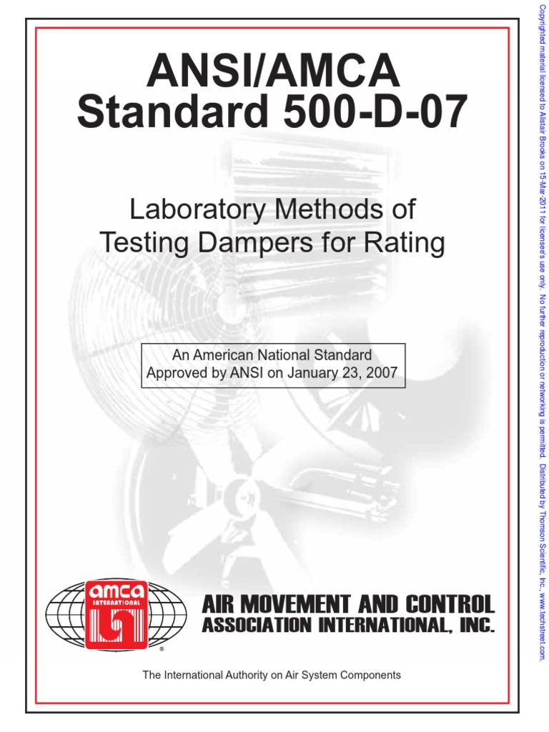 AMCA 500 D 07 Damper Testing | PDF | Pressure Measurement | Pressure