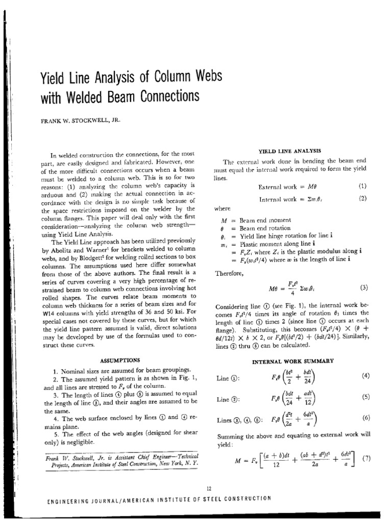 Yield Line Analysis of Column Webs With Welded Bem Connections | PDF