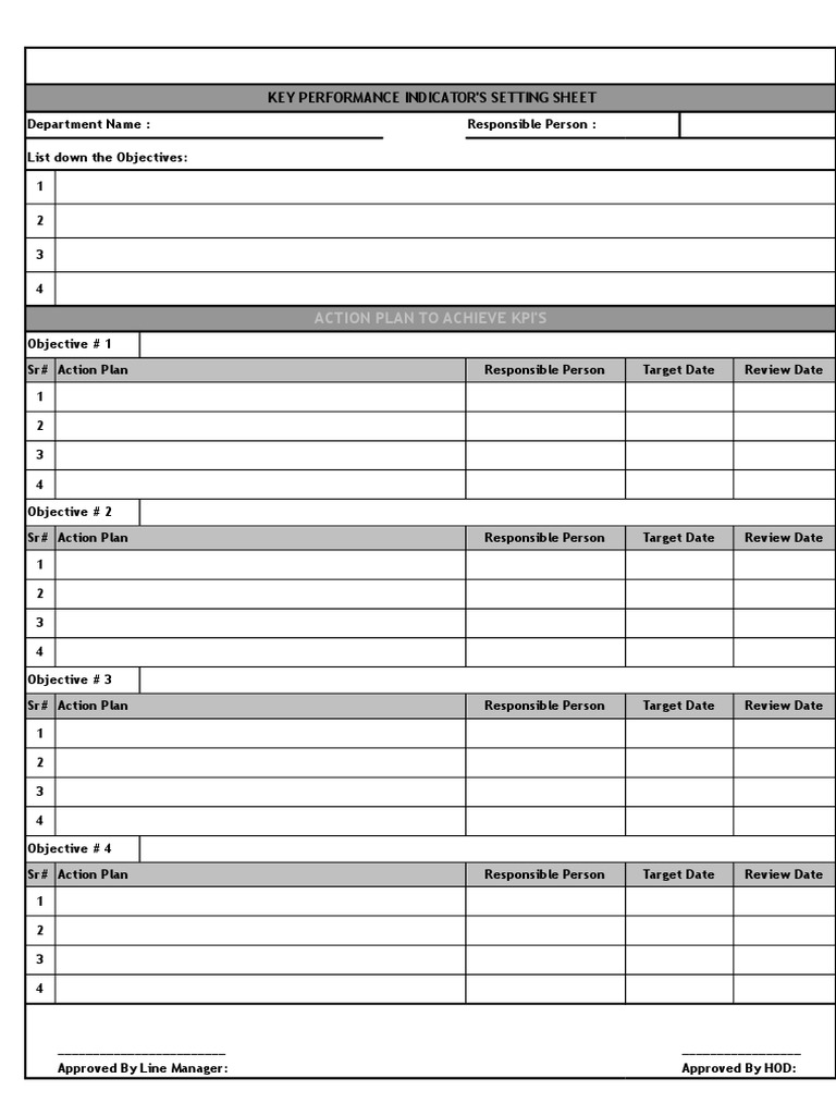 Action Plan To Achieve Kpi'S: Key Performance Indicator'S Setting Sheet ...