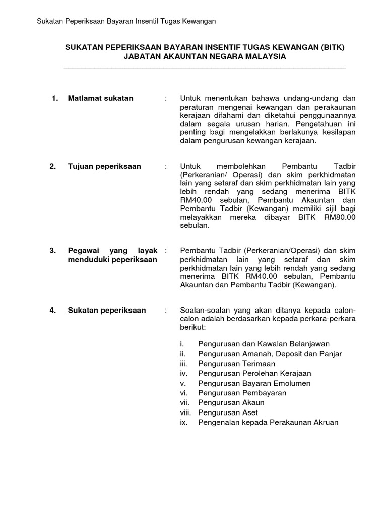 Sukatan Peperiksaan BITK | PDF