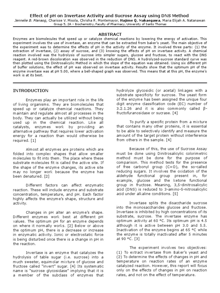 Invertase Activity and pH Effects | PDF | Sucrose | Enzyme