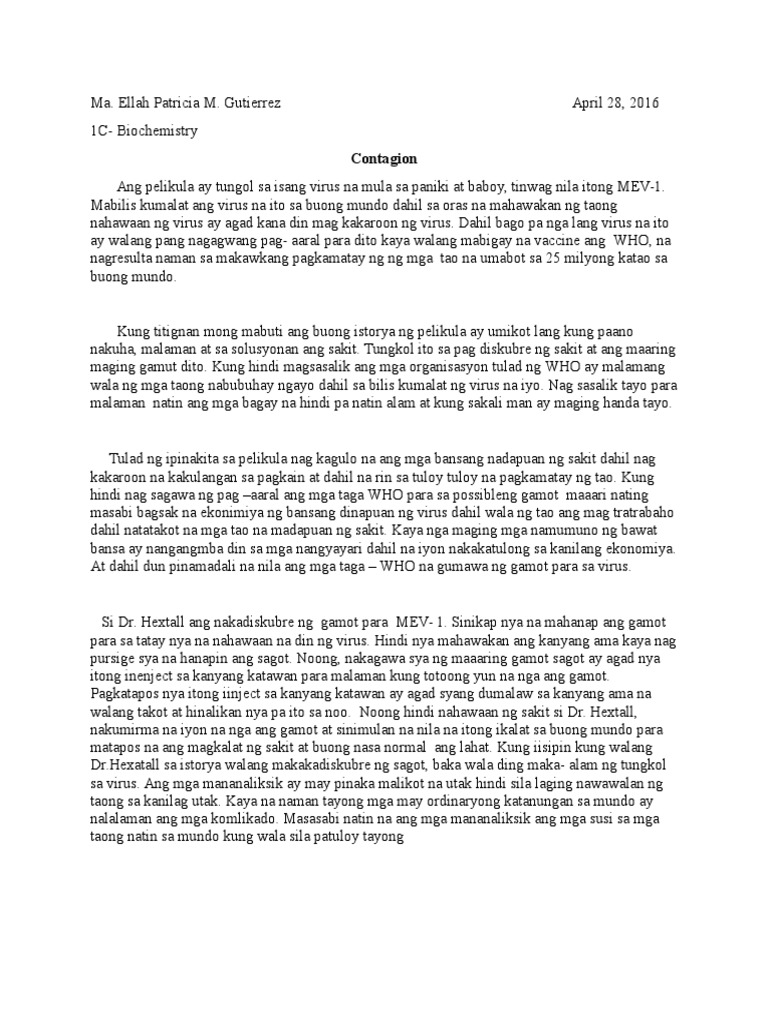 Contagion Reaction Paper | PDF