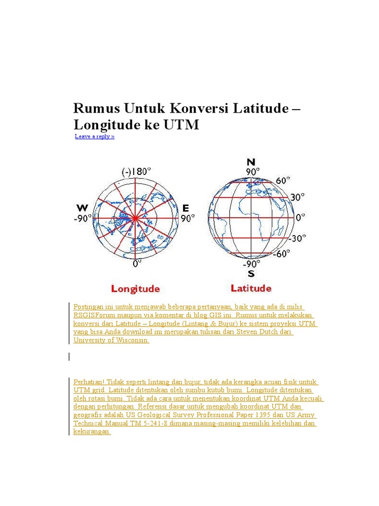 KONVERSI KOORDINAT GEOGRAFIS KE SISTEM PROYEKSI UTM | PDF