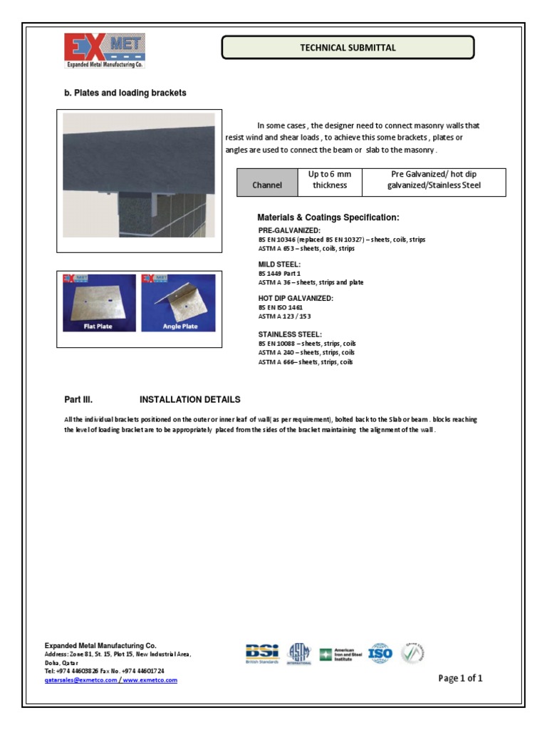 Submital & Method Statement - Loading Brackets | PDF | Sheet Metal ...