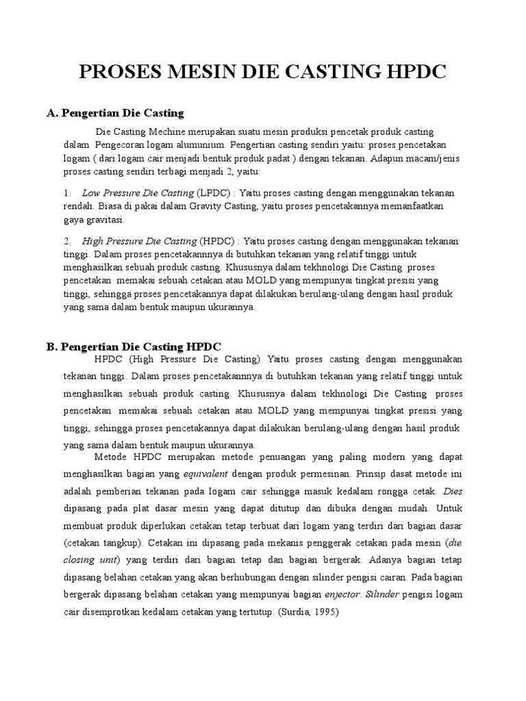 Proses dan Mesin Die Casting HPDC | PDF