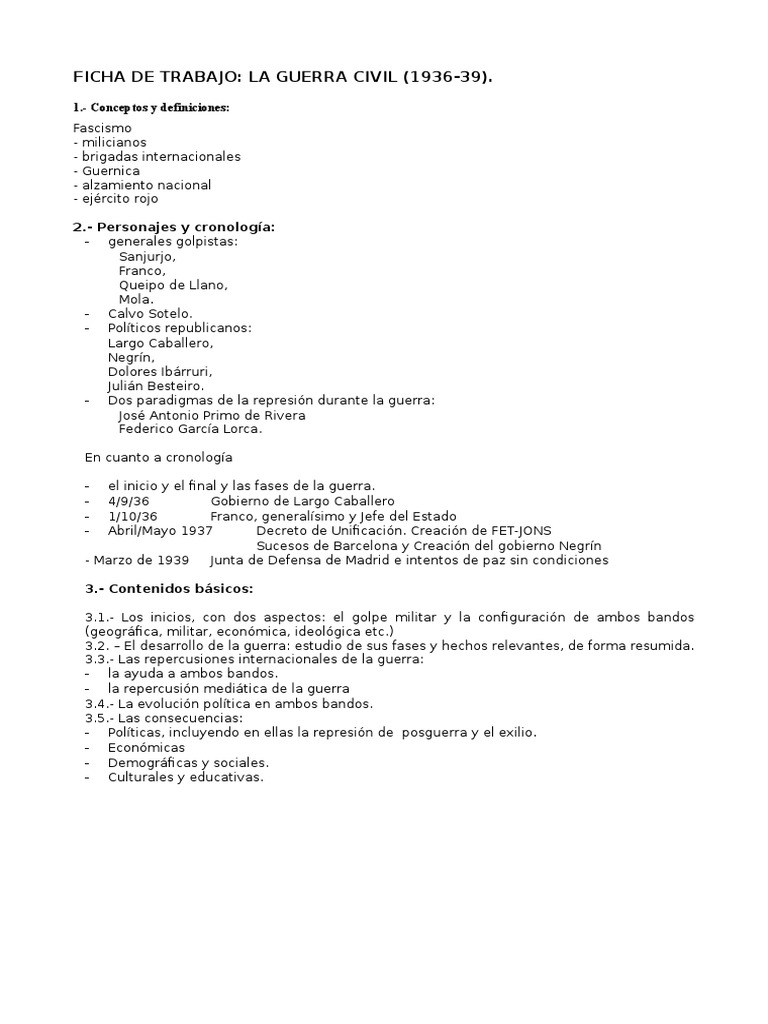 La Guerra Civil Española: Un resumen de sus principales aspectos | PDF ...