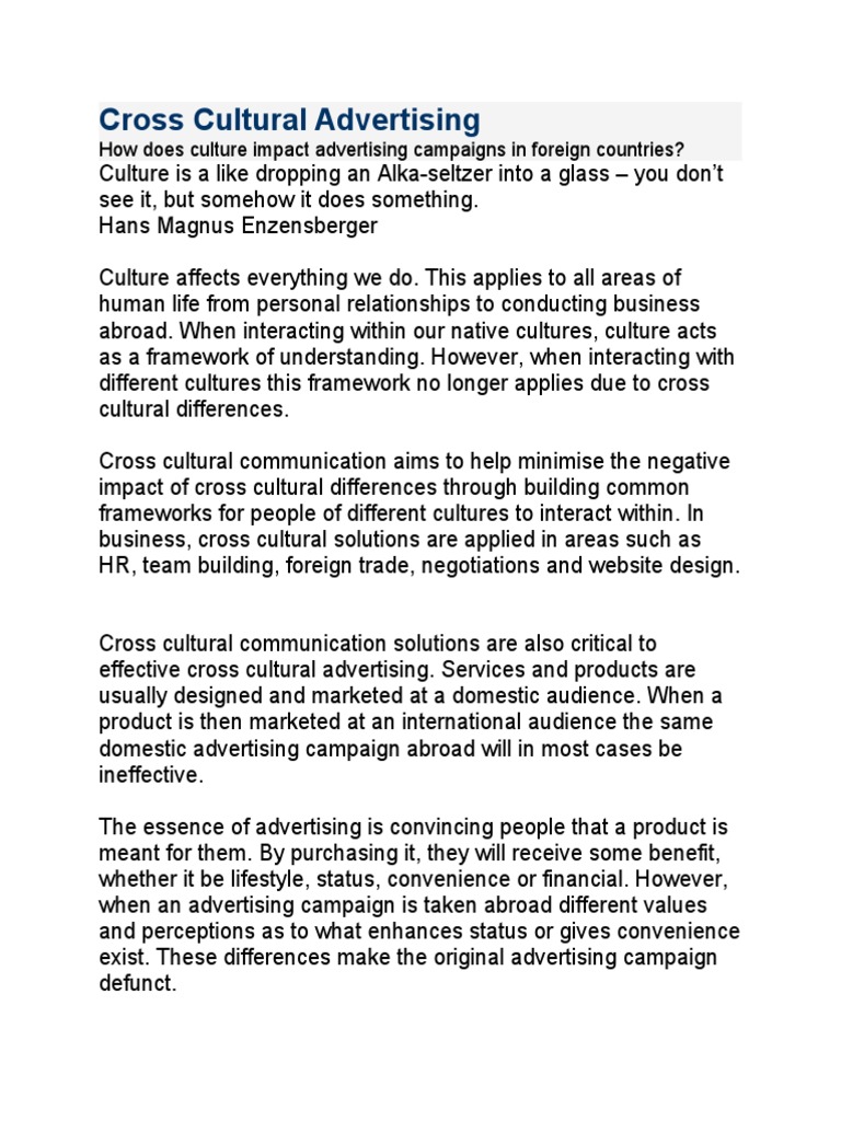 Cross Cultural Advertising - 69275542 | PDF | Franchising | Translations