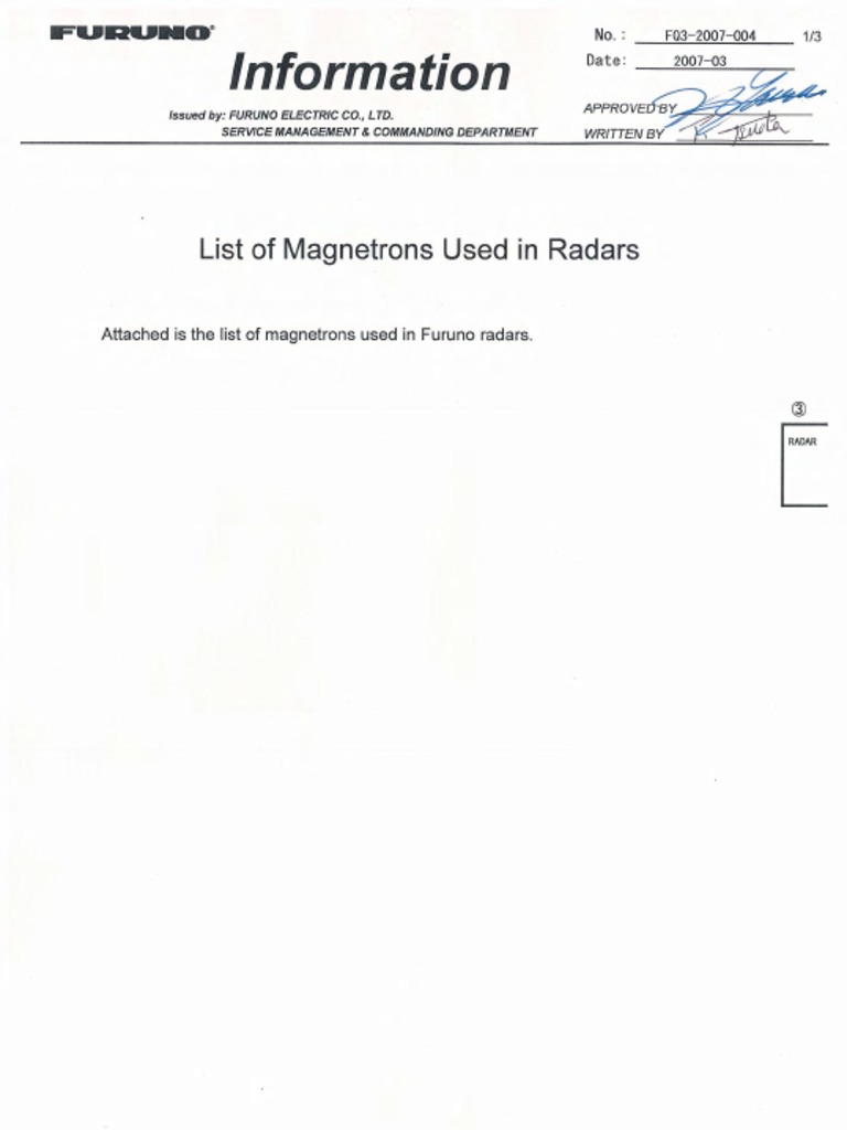 Furuno Radar Magnetron List | PDF | Radio Technology | Electricity