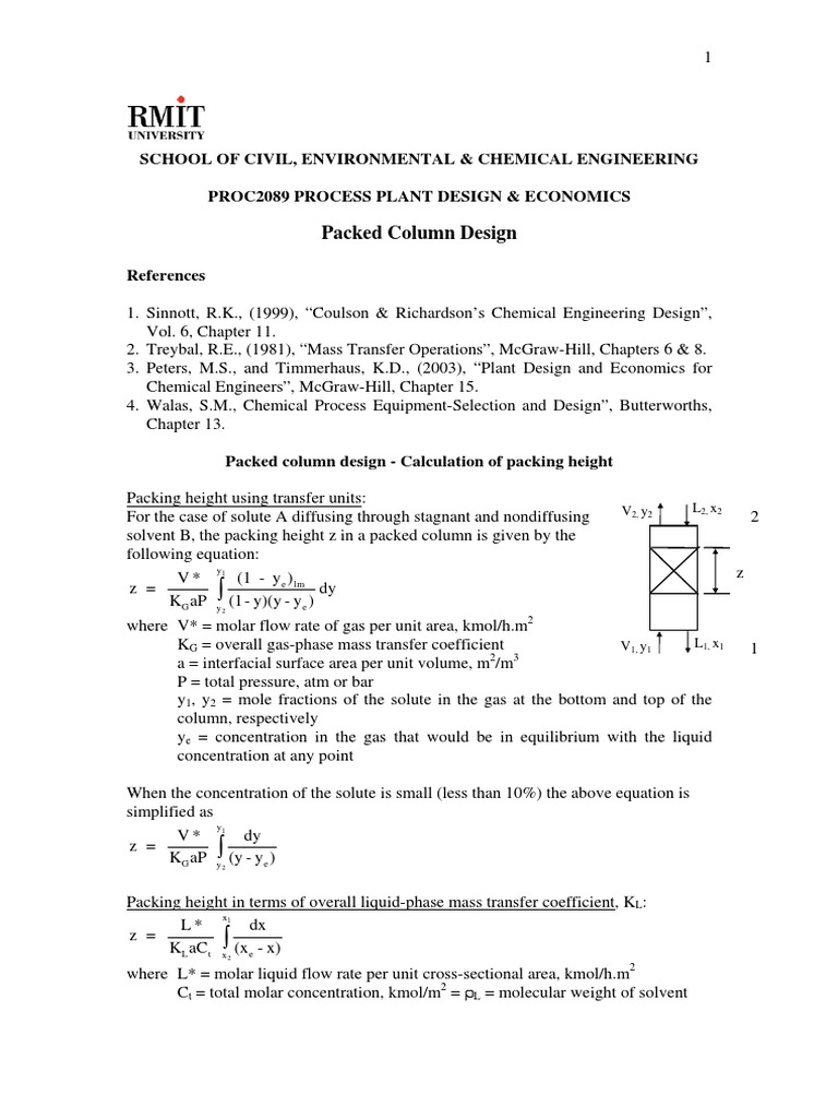Packed Column Design - Packing Height Calculation Notes | PDF | Mole ...