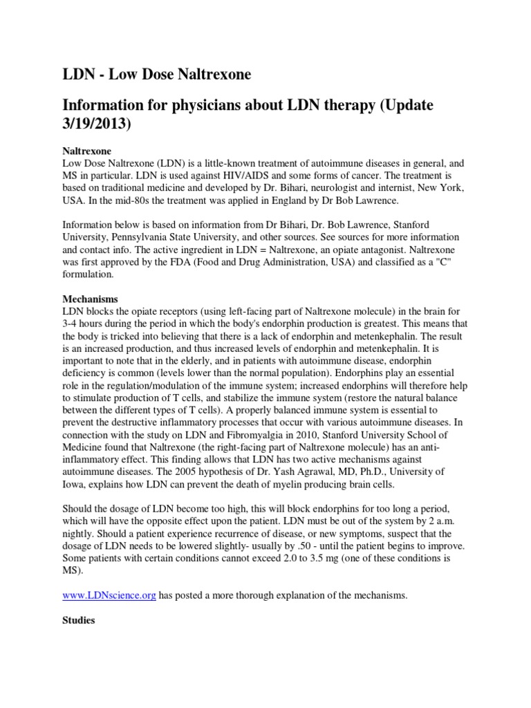 LDN Letter To Give To Your Doctor | PDF | Drugs | Medical Specialties