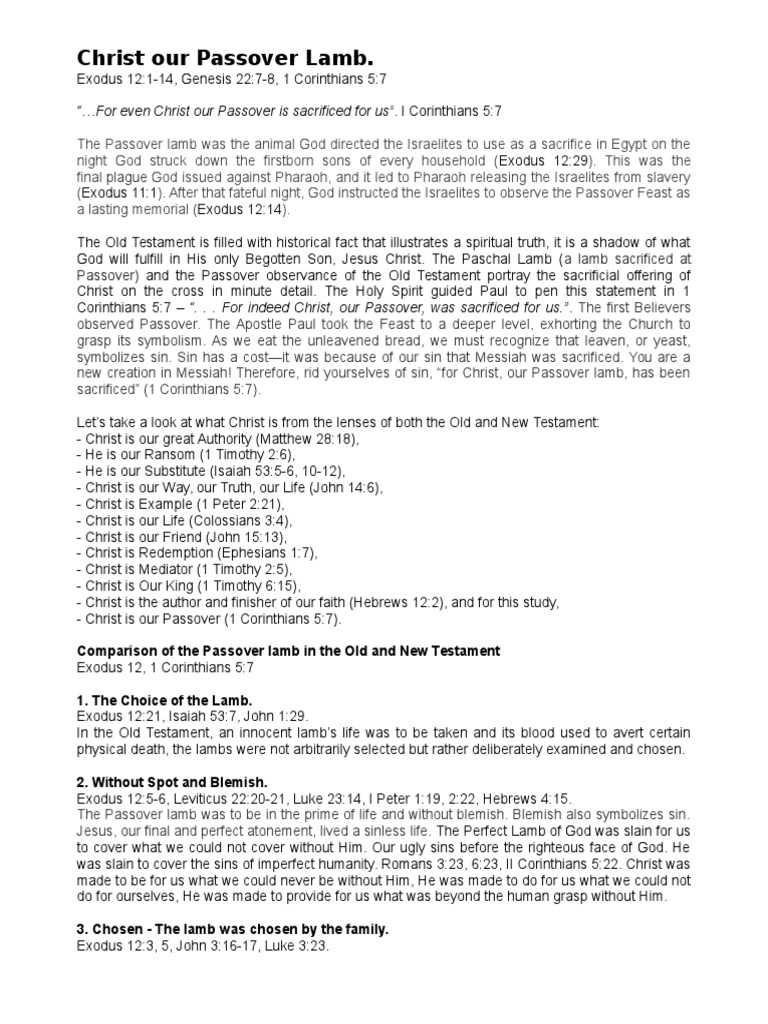 Christ Our Passover Lamb Pdf Lamb Of God Passover
