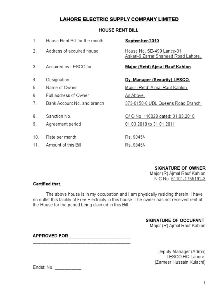 New House Rent Bill 2010 | Cheque | Payments