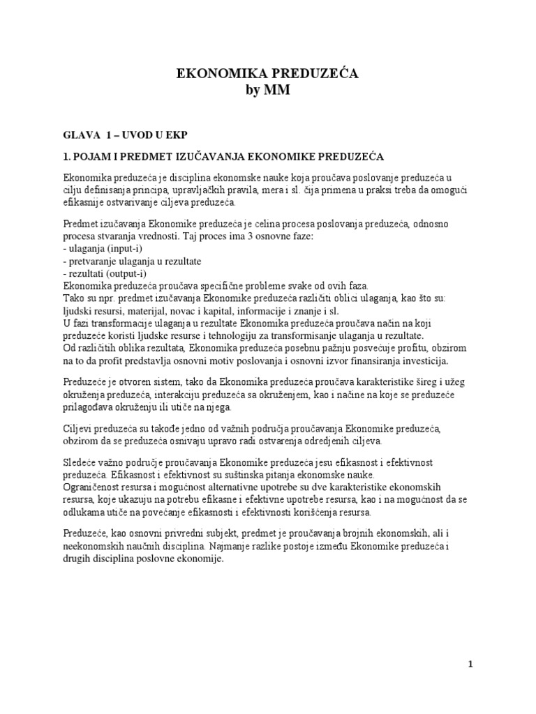 Skripta EKONOMIKA PREDUZEĆA