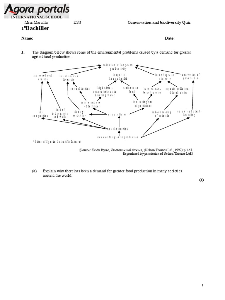Environmental Impact of Agriculture Quiz | PDF | Biodiversity ...