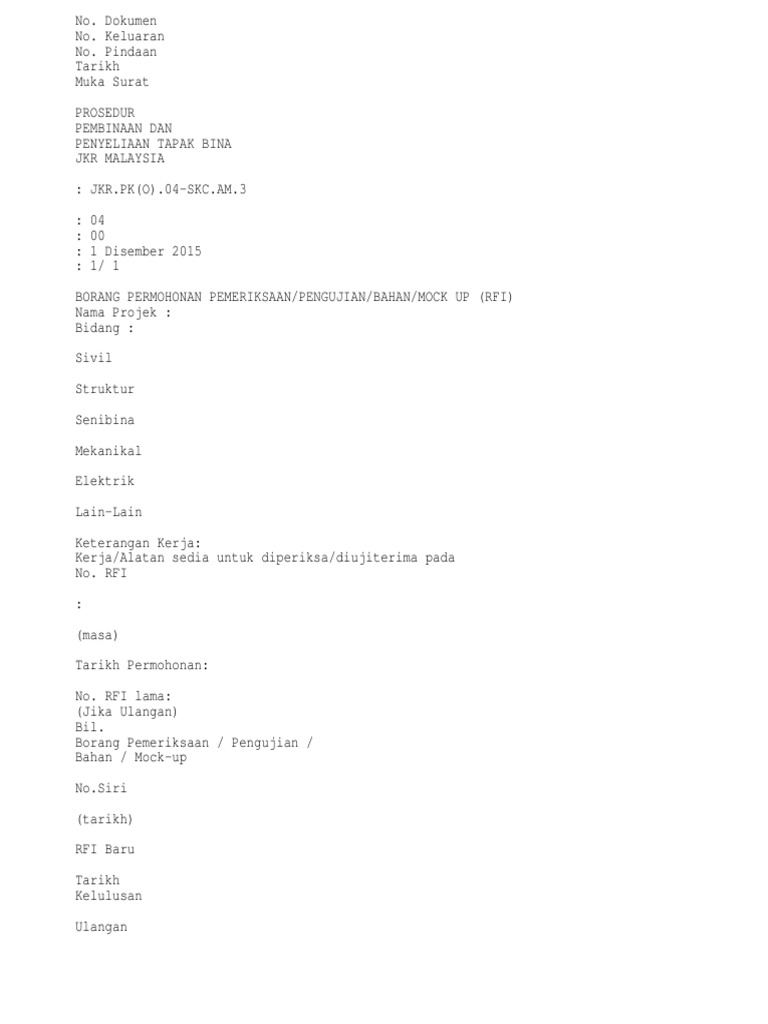 SKC Am 3 Borang Pemeriksaan Rfi | PDF