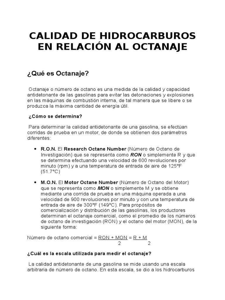Qué Es Octanaje | PDF | Gasolina | Energía y recursos