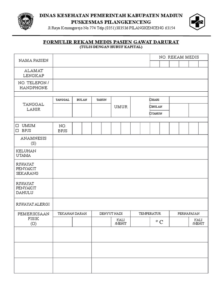 Formulir RM Ugd Baru | PDF | Kesehatan Holistik | Sains & Matematika