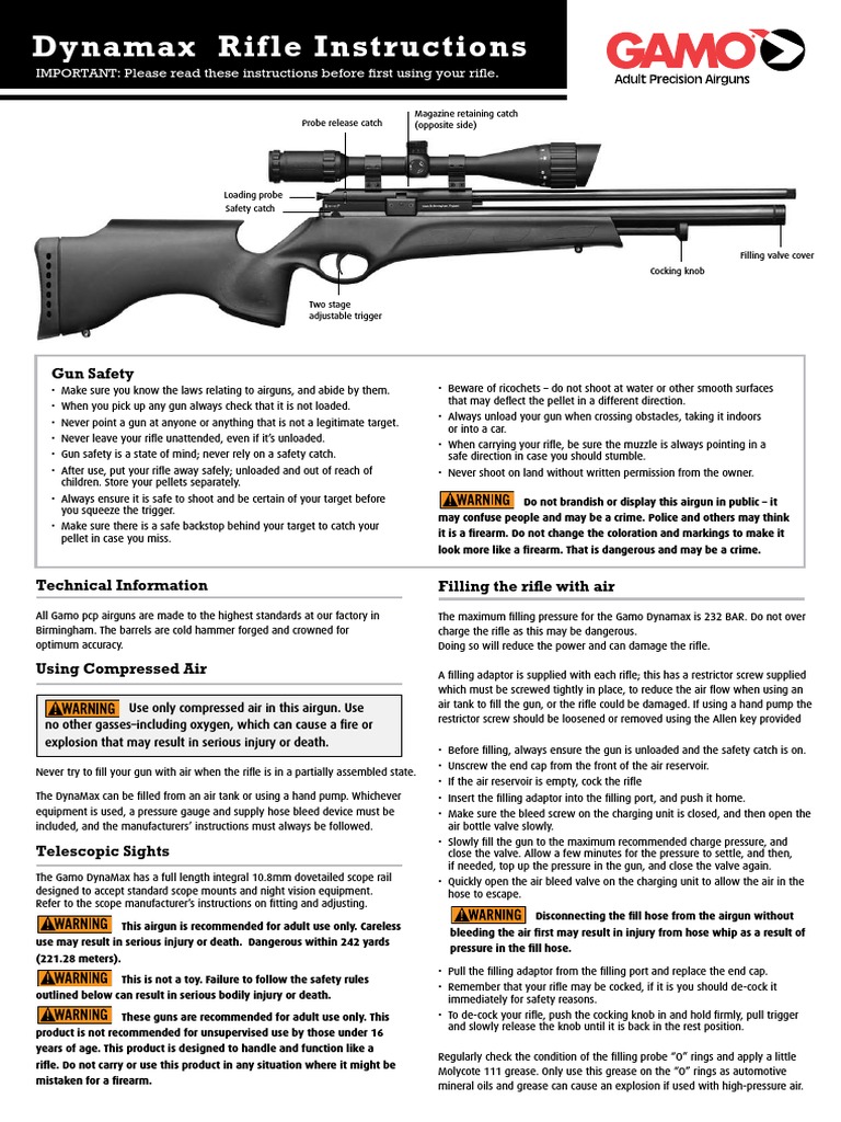 Gamo Dynamax Instructions PDF | PDF | Firearms | Projectile Weapons