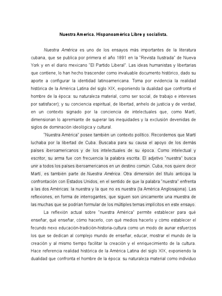 Ensayo Nº3 Nuestra America Jose Marti Resumen | PDF | Cuba | Ensayos