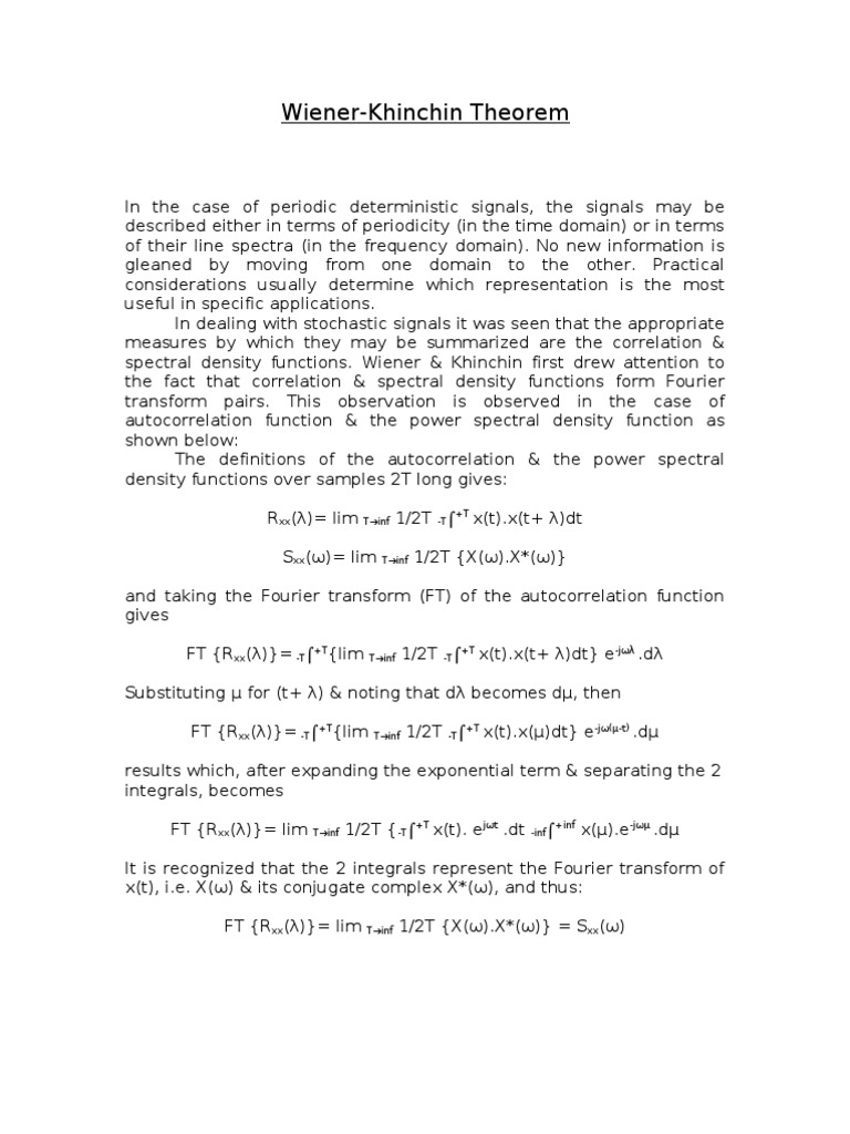 Wiener - Khinchin.Theorem Signals&Systems | PDF | Spectral Density ... Wiener - Khinchin.Theorem Signals&Systems | PDF | Spectral Density ...