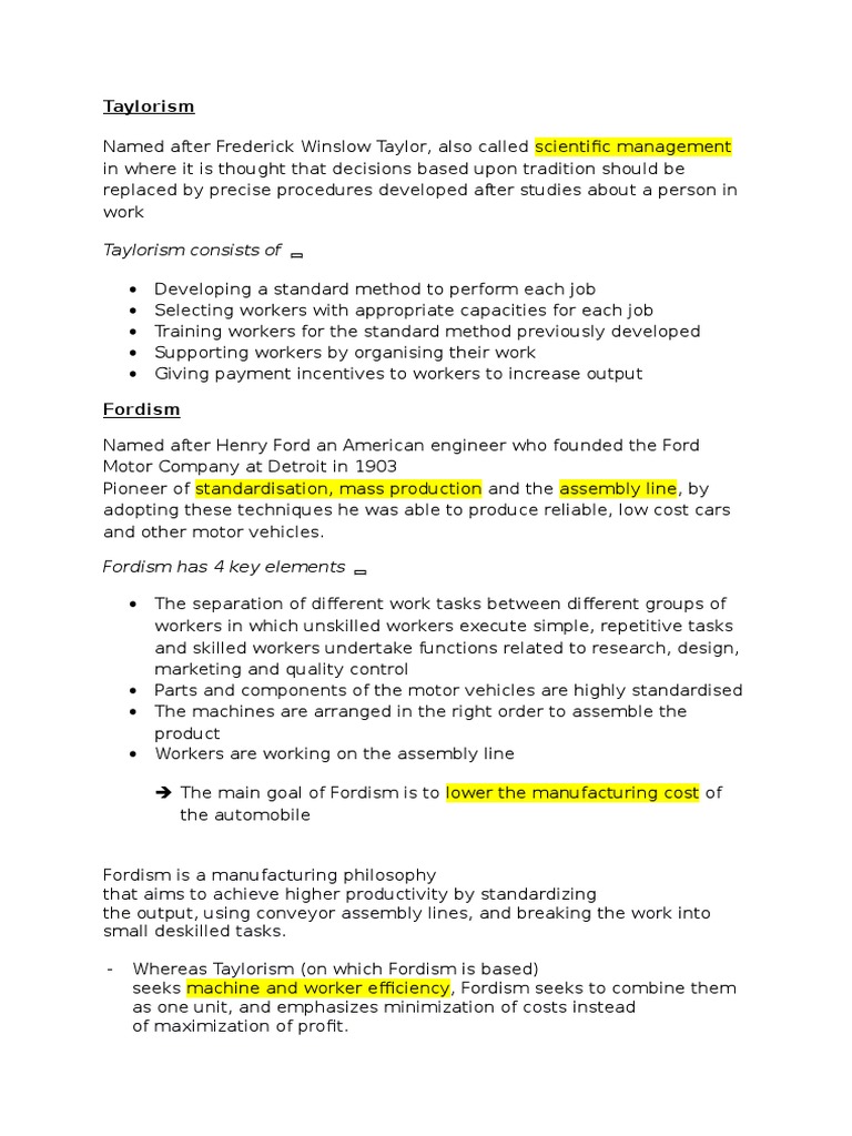 Taylorism vs. Fordism