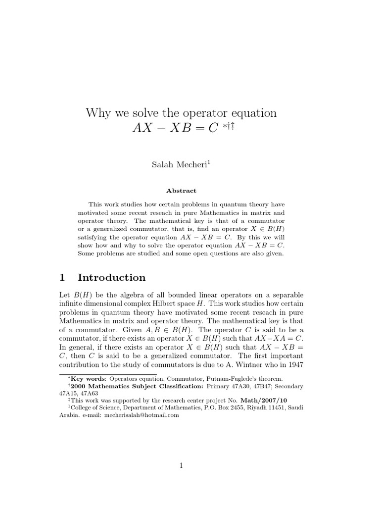 Commutator Equation | Download Free PDF | Complex Number | Operator Theory