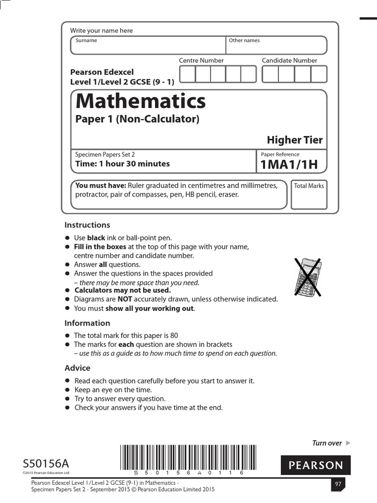 Maths Paper 1 (Specimen Set 2) | Sphere | Volume