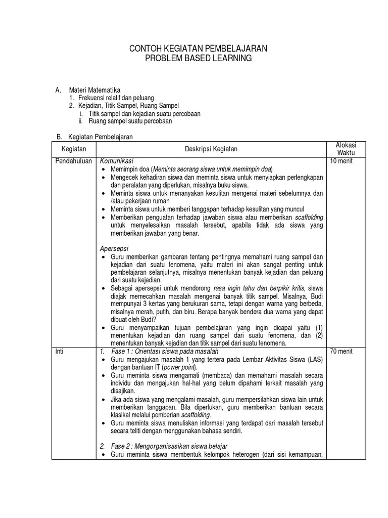 Contoh Kegiatan Pembelajaran Problem Based Learning PDF | PDF