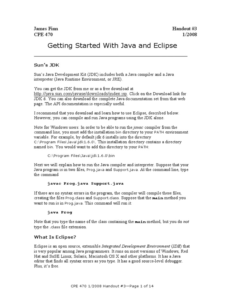 Getting Started With Java And Eclipse Pdf Eclipse Software Java 