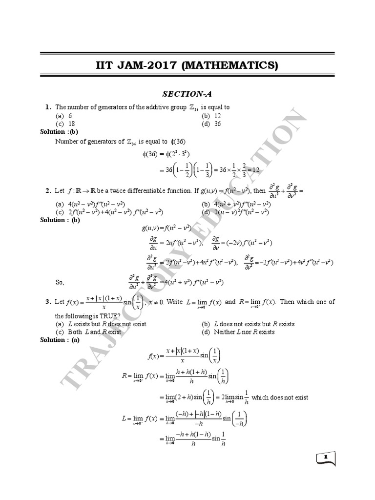Iit Jam Ma 2017 Solution | PDF | Maxima And Minima | Abstract Algebra