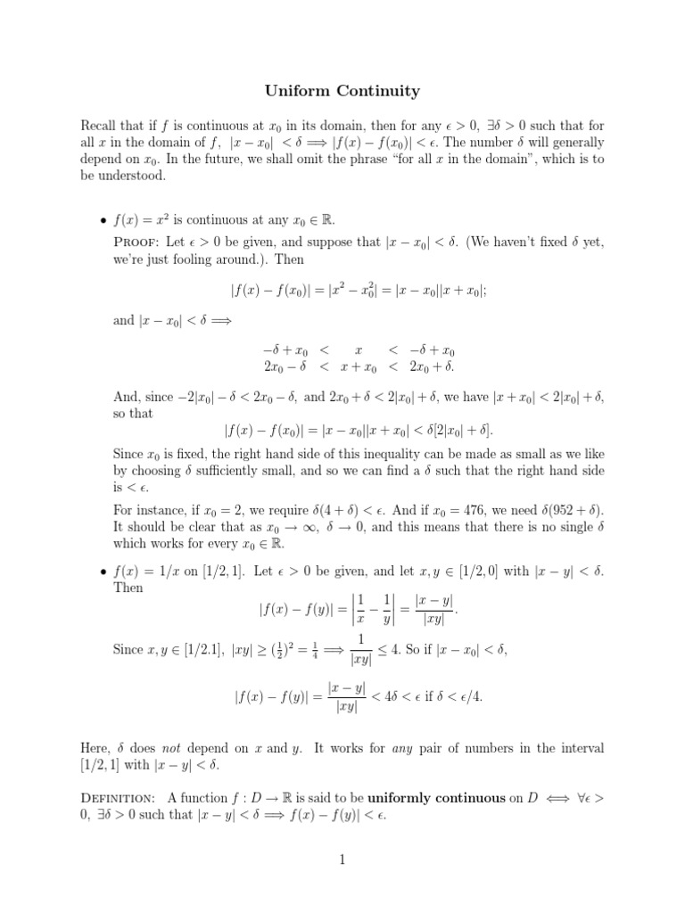Uniform Continuity | PDF | Continuous Function | Space