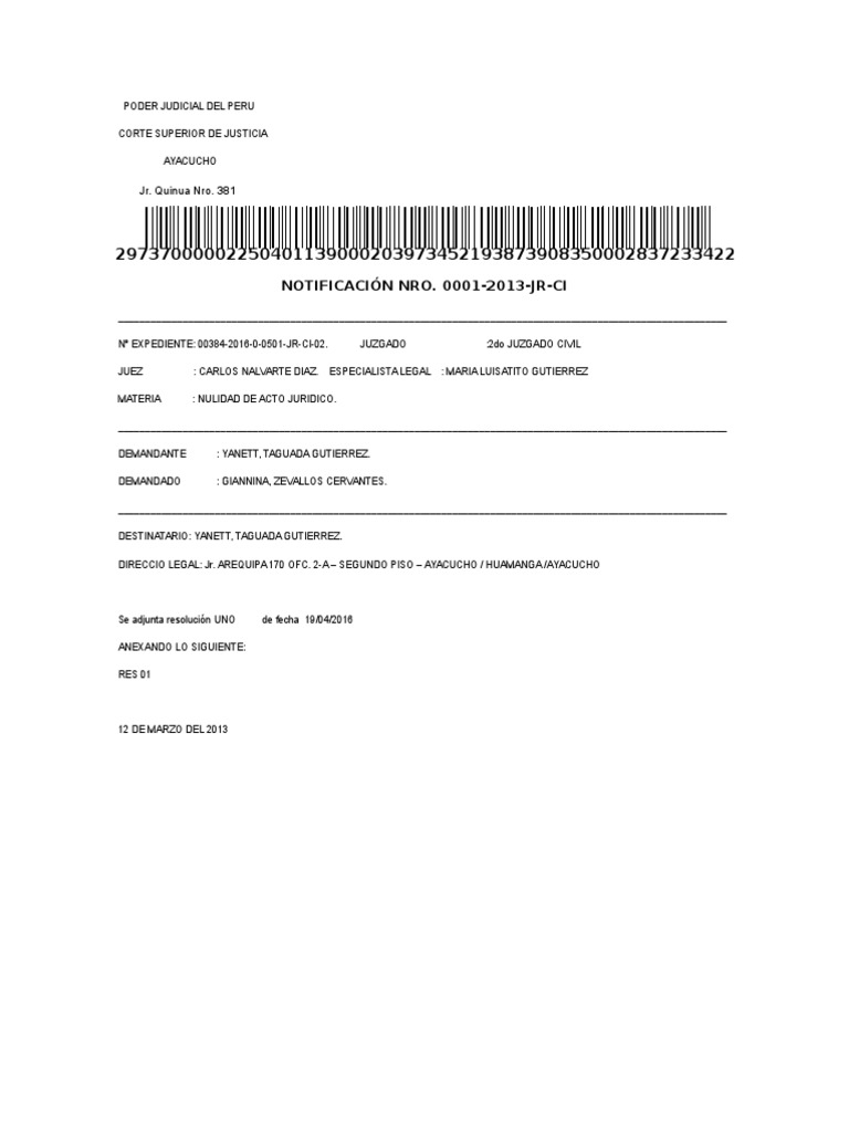 Poder Judicial Del Peru Cedula de Notificacion Poder Judicial Del Peru Cedula de Notificacion