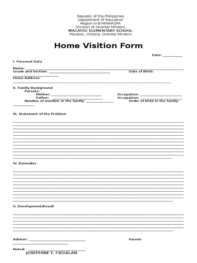 Home Visition Form: Macatoc Elementary School | PDF