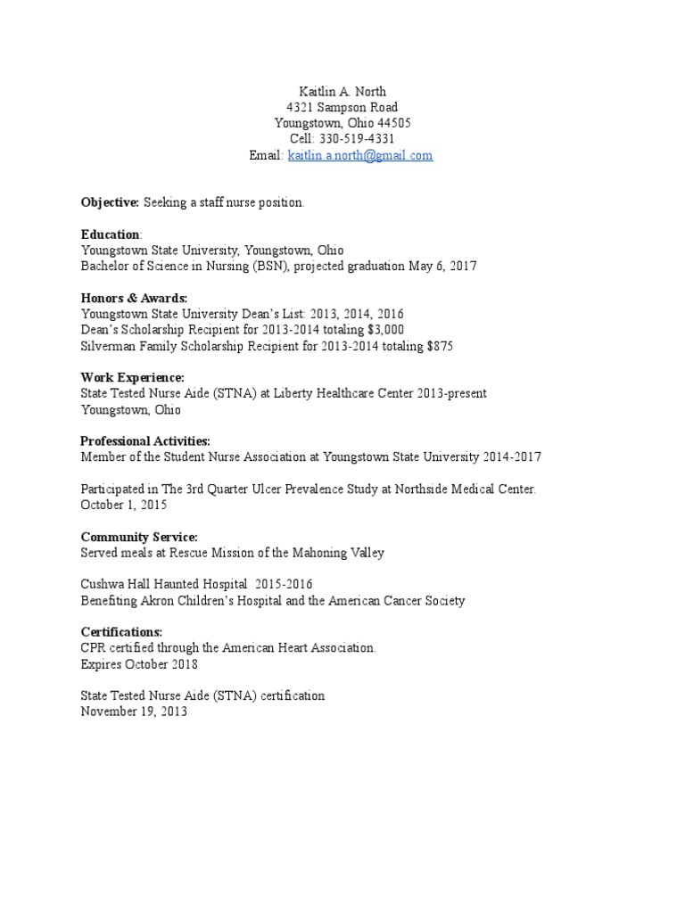Objective: Seeking A Staff Nurse Position. Education | PDF | Youngstown ...