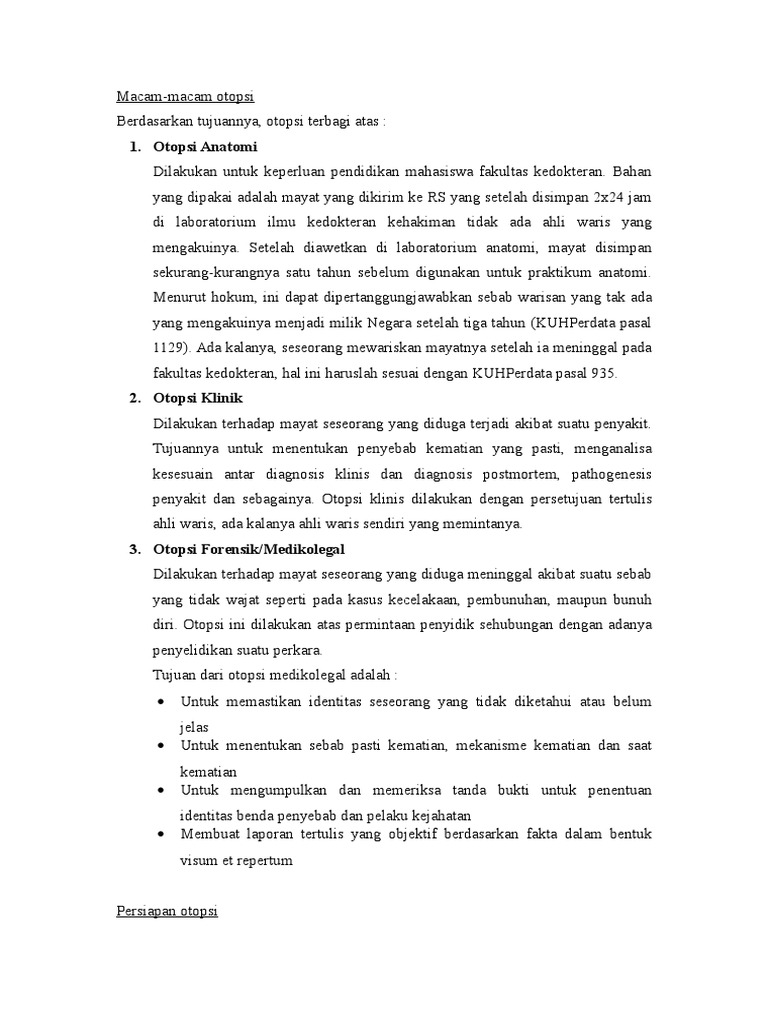 Jenis dan Tujuan Otopsi | PDF