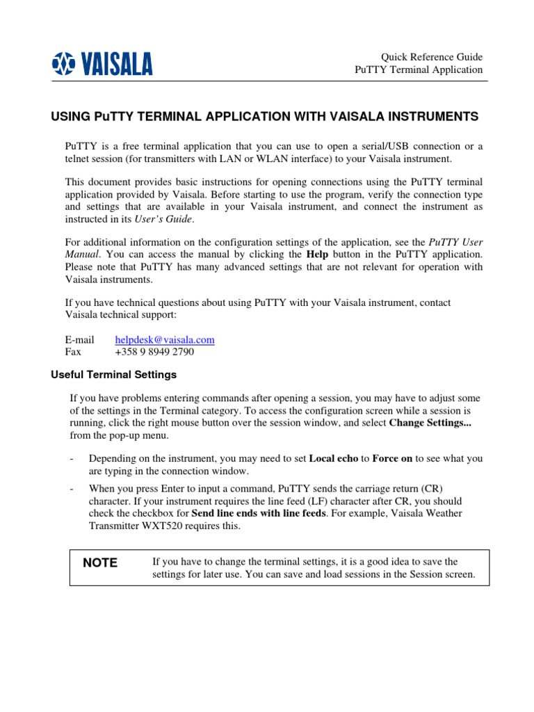 Using PuTTY Terminal Application With Vaisala Instruments | PDF ...