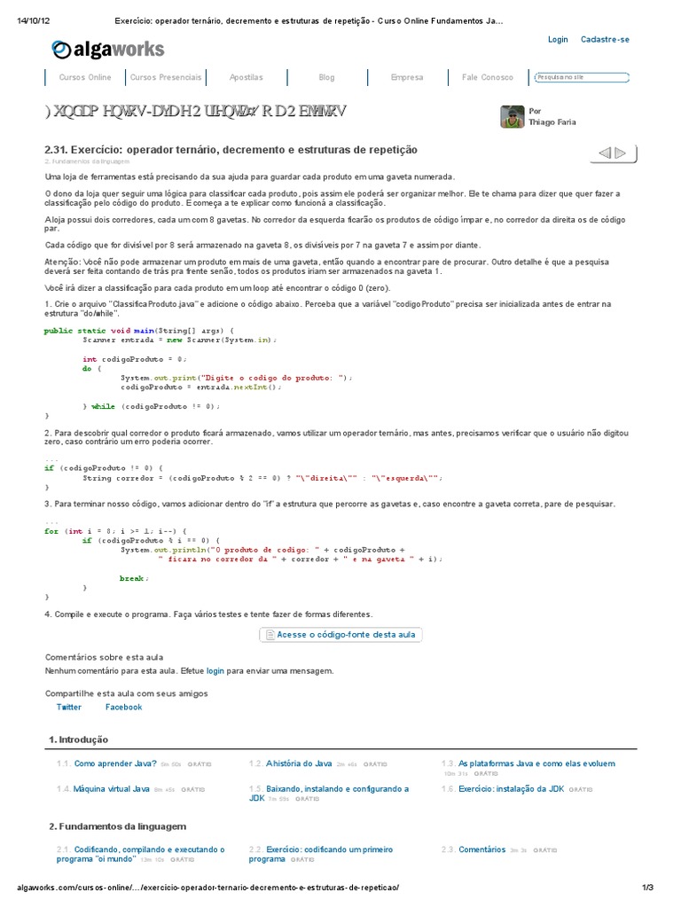 Exercício - Operador Ternário, Decremento e Estruturas de Repetição ...