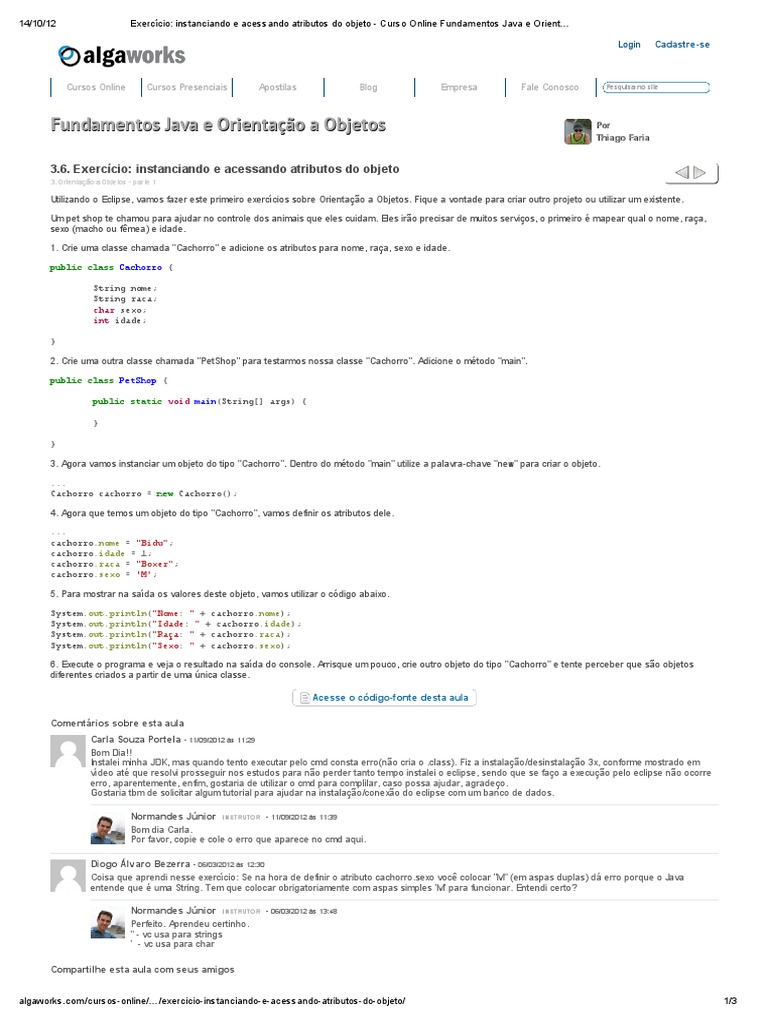 Exercício - Instanciando e Acessando Atributos Do Objeto - Curso Online ...