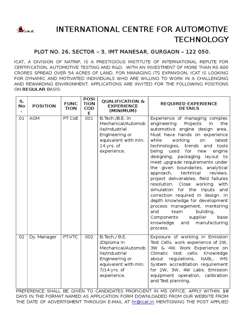 Advertisement Regular Post ICAT | PDF