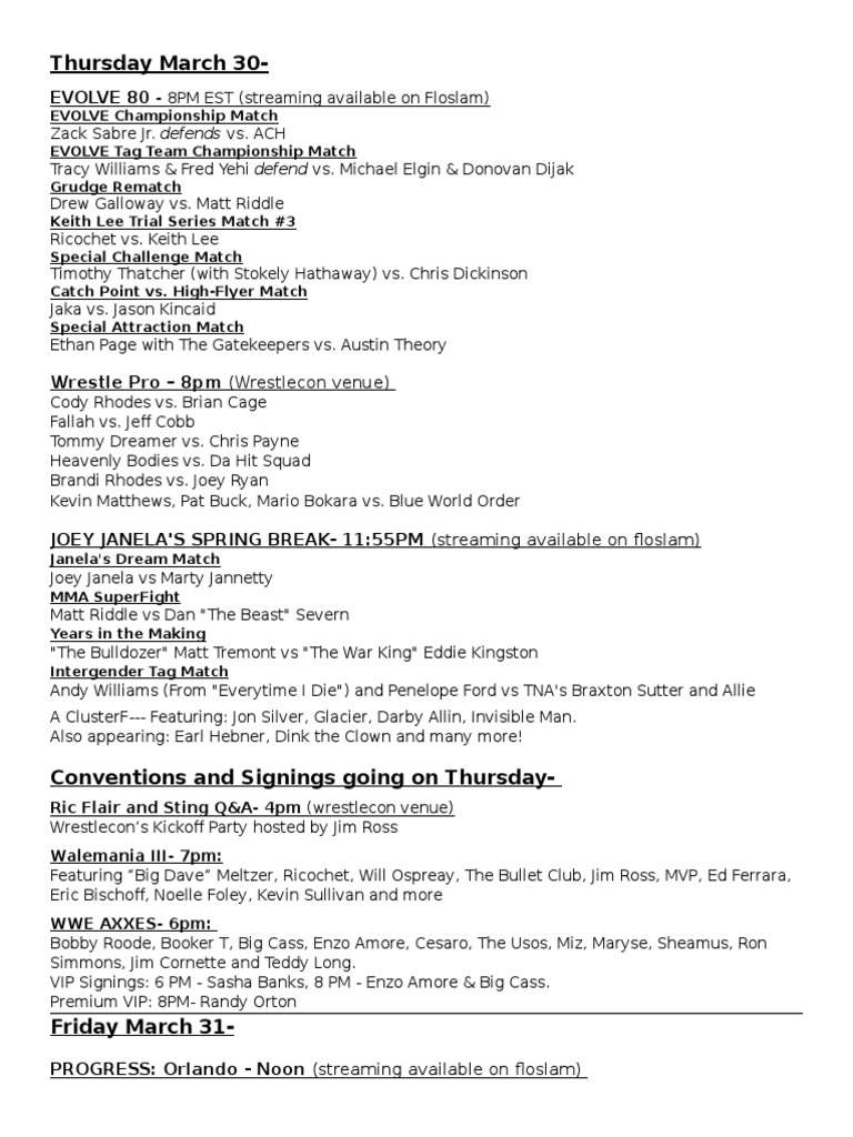 Line Up | PDF | Professional Wrestling | American Sportspeople