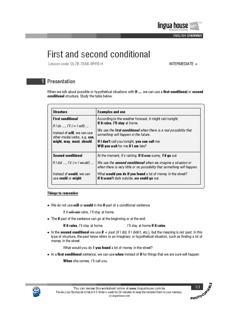 First and Second Conditional | PDF | English Grammar | Rules