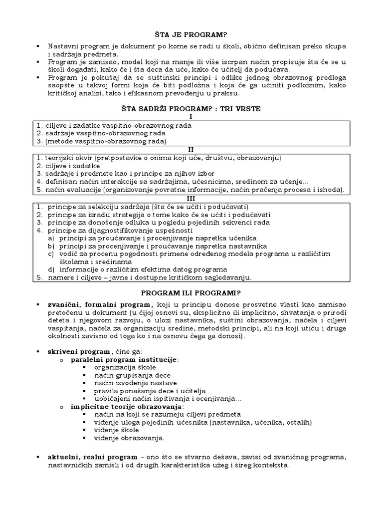 Programiranje, Planiranje I Evaluacija - Prirucni Materijal | PDF