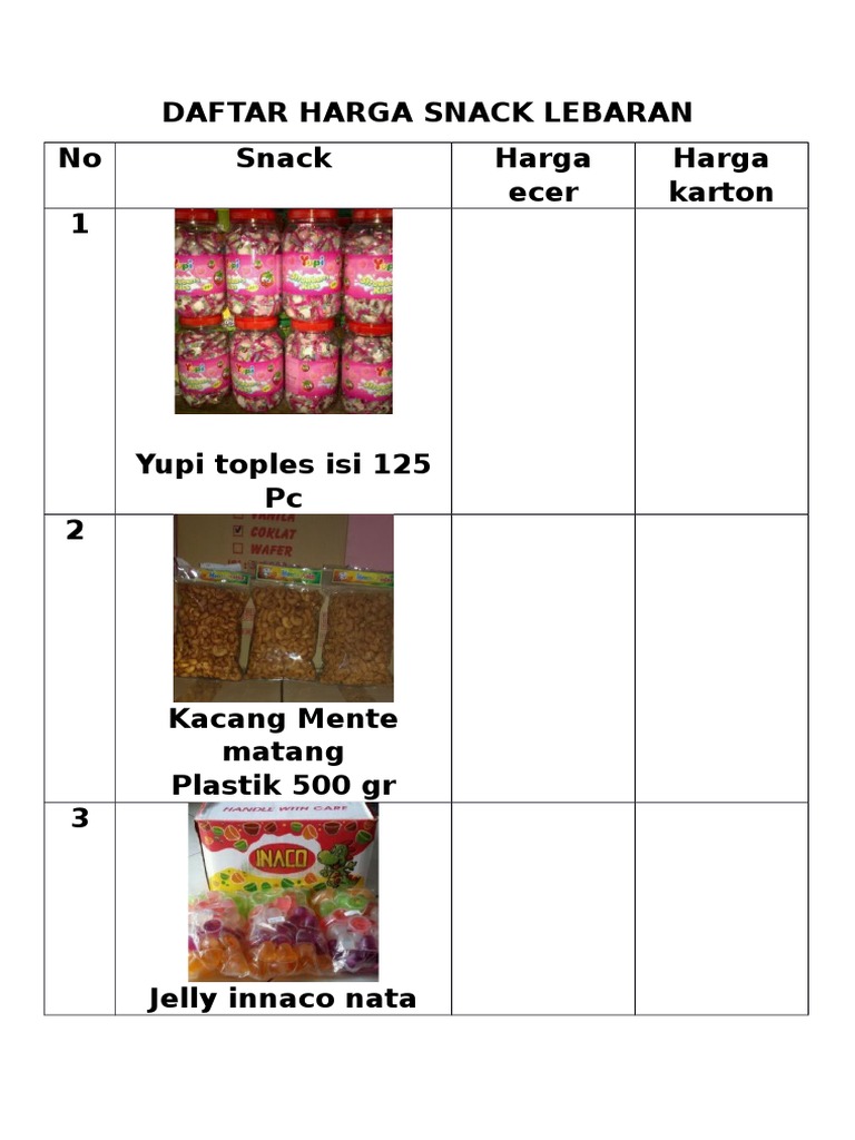 Daftar Harga Snack Lebaran | PDF