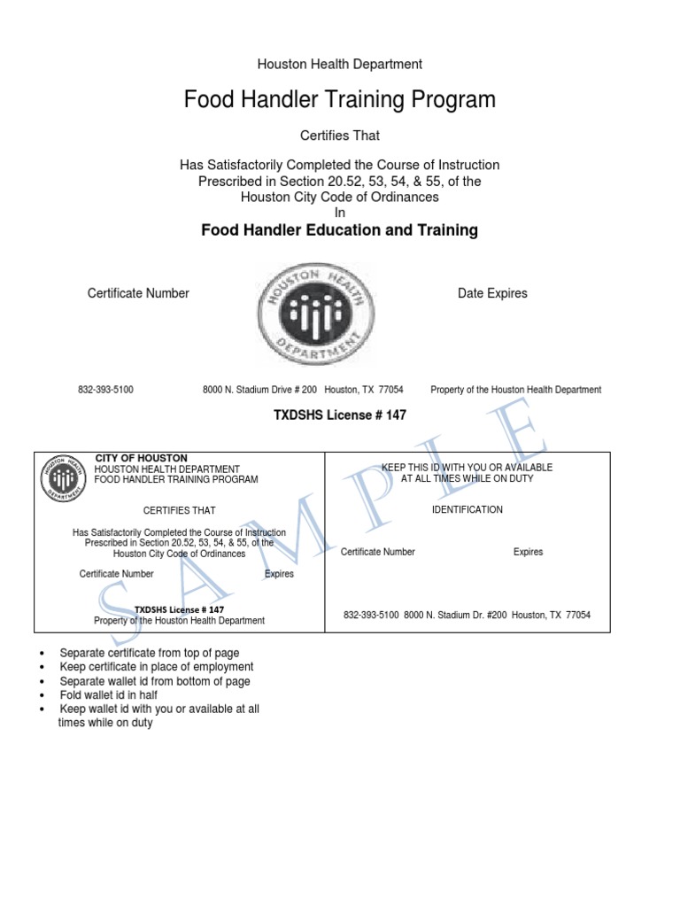Sample Food Handlers Certificate | PDF