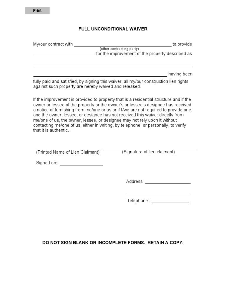 Full Unconditional Waiver | PDF