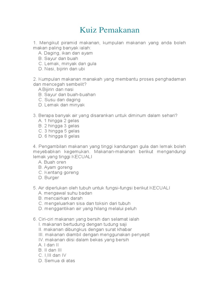 Kuiz Pemakanan TAHAP 2 | PDF
