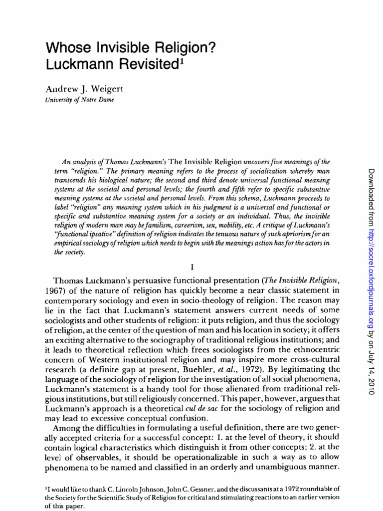 Analyzing Luckmann's Invisible Religion | PDF | Sociology | Theory