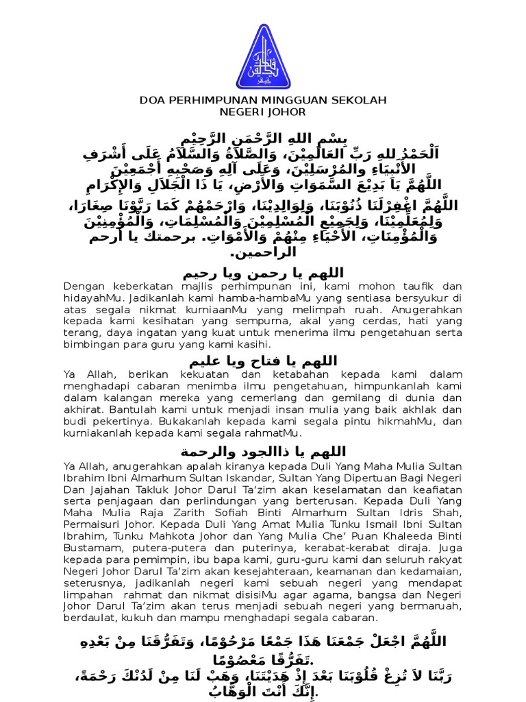 Doa Perhimpunan Mingguan Johor | PDF