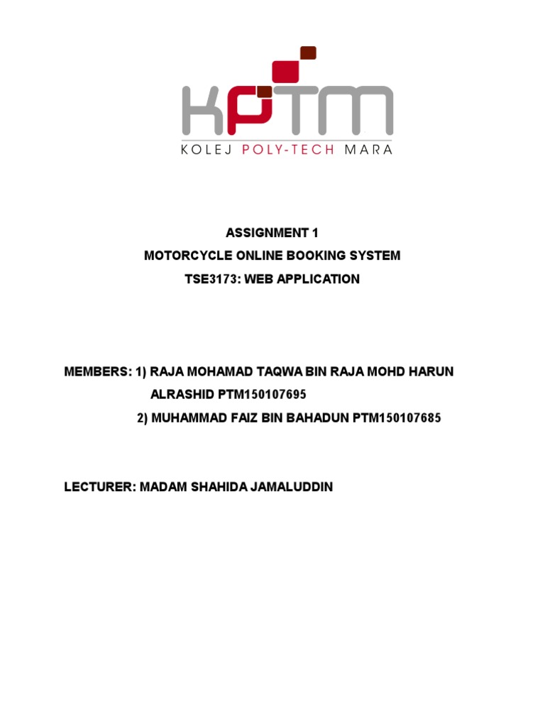 Assignment 1 Motorcycle Online Booking System Tse3173: Web Application ...